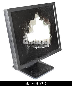 broken monitor with cut out damaged glass screen Stock Photo: 168975418 ...