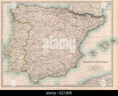 SPAIN & PORTUGAL showing Napoleonic battlefields & dates. JOHNSTON 1913 ...