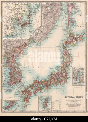 JAPAN & KOREA including southern Sakhalin Island. Taiwan. JOHNSTON 1915 ...