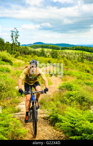 Mountain biker at Comrie Croft trail centre near Crieff Perthshire ...
