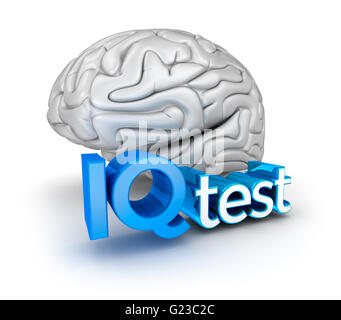 Human brain and IQ test text isolated on white background. 3D ...