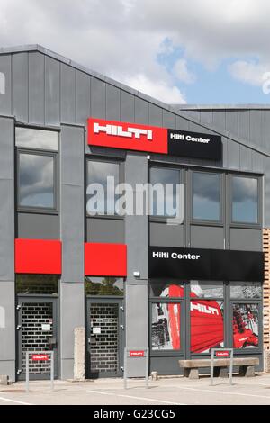 Hilti sign logo at a store. a Liechtenstein company for the products ...