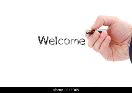 Welcome text concept isolated over white background Stock Photo - Alamy
