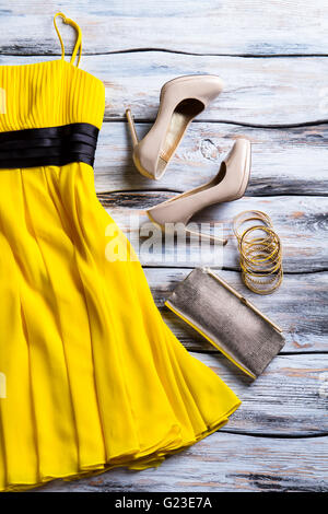 Sarafan with beige heel shoes Stock Photo - Alamy