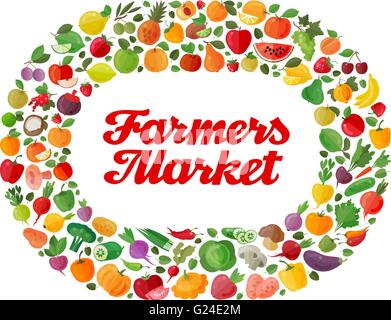 Vegetables frame. Farmers market poster or menu design template with ...
