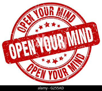 open your mind red grunge vintage stamp isolated on white background ...