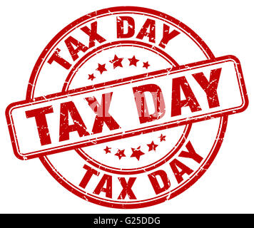 tax day round red sticker isolated on white Stock Photo - Alamy