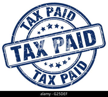 tax paid round blue sticker isolated on white Stock Photo - Alamy