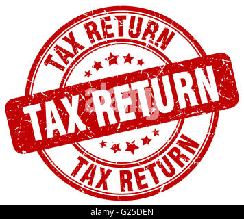 tax return round red sticker isolated on white Stock Photo - Alamy