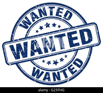 wanted round blue sticker isolated on white Stock Photo - Alamy