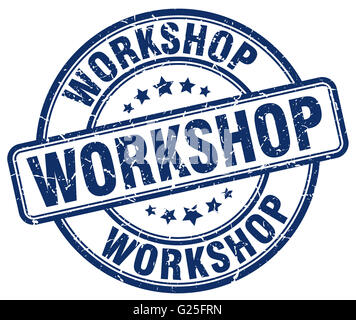 workshop blue grunge vintage stamp isolated on white background Stock ...