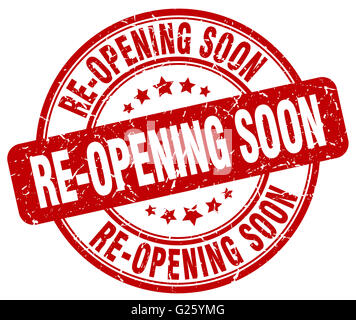 opening soon red grunge round vintage rubber stamp Stock Photo - Alamy