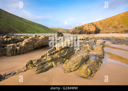 The beach at Duckpool on the North Cornwall coast near Bude, England ...