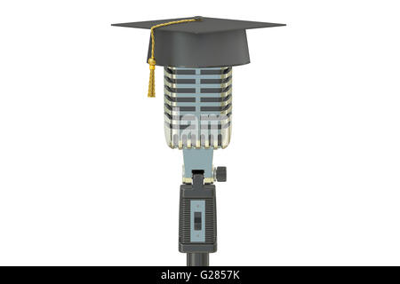 Microphone with graduation cap, 3D rendering Stock Photo - Alamy