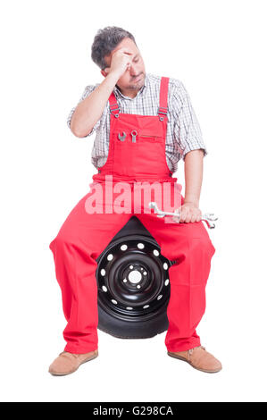 garage mechanic worker stress with problem car engine fail Stock Photo ...