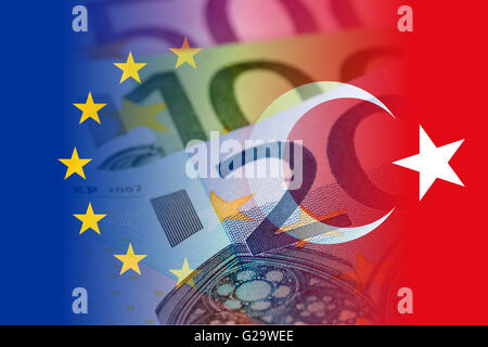turkey flag with euro banknotes mixed image Stock Photo - Alamy