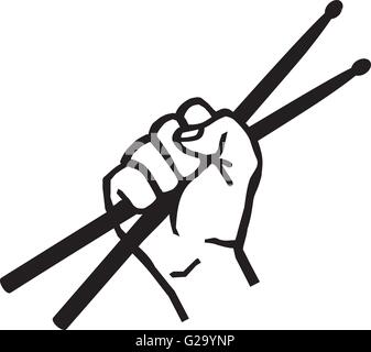 Drum with sticks. Musical instrument. Hand drawn sketch in vintage ...