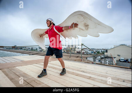 Ron Freeman, the 2007 winner of the Bognor Birdman competition, testing ...