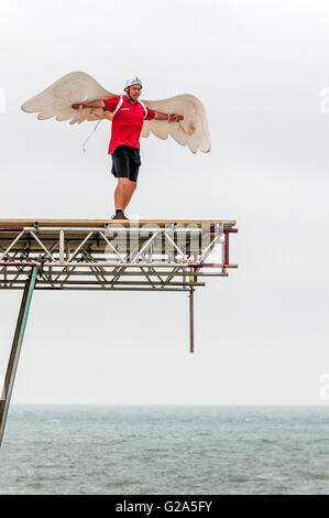 Ron Freeman, the 2007 winner of the Bognor Birdman competition, testing ...
