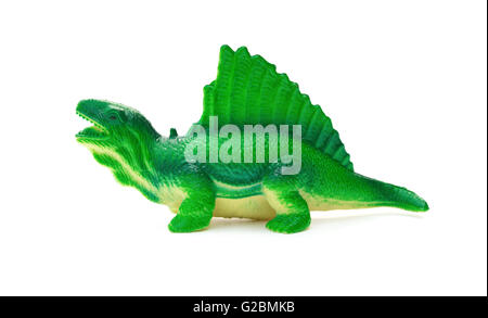 side view green dimetrodon toy on a white background Stock Photo - Alamy