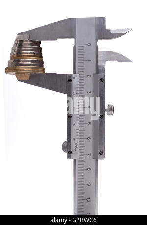 Stack of coins with meter tool - Concept of measuring money value Stock ...