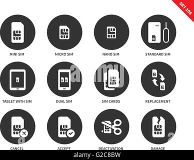 SIM card white icons on round color glass buttons Stock Vector Image ...