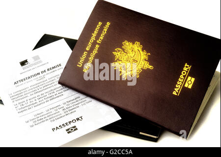 biometric French passport in studio on white zone Stock Photo - Alamy