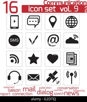 Black and white technology and communication icons set vector Stock ...