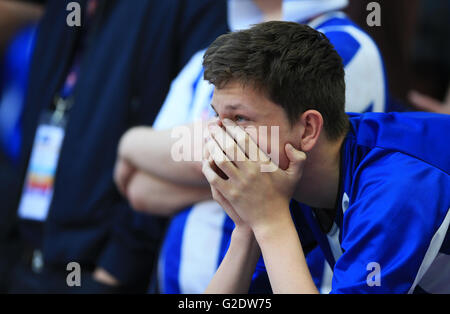 A Sheffield Wednesday fan looks dejected after his side concede a first ...