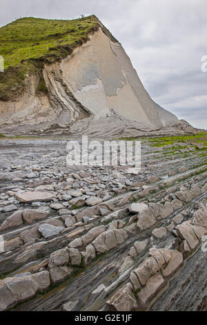 Flysch, different layers of rock, Cantabrian coast, Deba, Basque ...