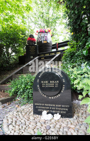 A shrine and memorial to the pop star Marc Bolan on the spot where he ...