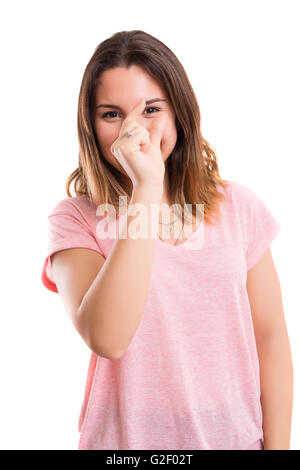 Young woman showing centimeter Stock Photo - Alamy