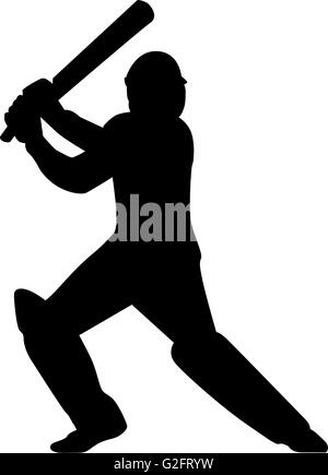 illustration of silhouette of cricket batsman batting front view with ...
