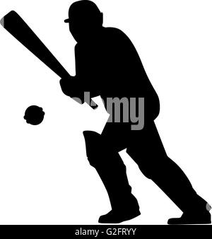illustration of silhouette of cricket batsman batting front view with ...