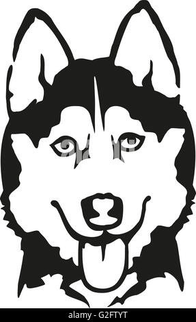Illustration of a Siberian Husky dog head set inside shield crest shape ...