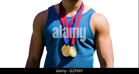 Portrait of sportsman chest with medals Stock Photo - Alamy