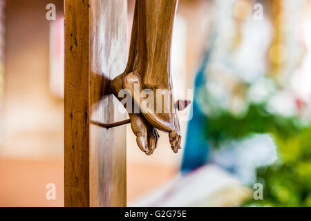 nailed feet , detail of wooden statue of Jesus Christ crucified Stock Photo - Alamy