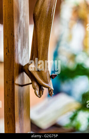 nailed feet , detail of wooden statue of Jesus Christ crucified Stock Photo - Alamy