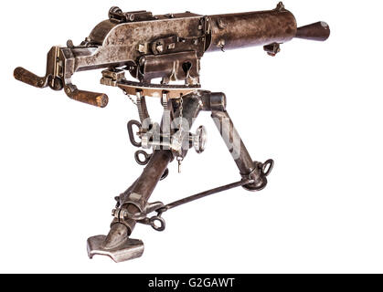 vintage machine gun on tripod Stock Photo - Alamy