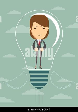 Cartoon human brain fly in sky as super hero. Clever central nervous ...