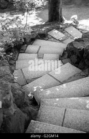 stone steps in Japanese garden leading to mountains Stock Photo - Alamy