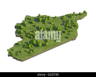 3d illustration of Syria map soil land geology cross-section with green ...