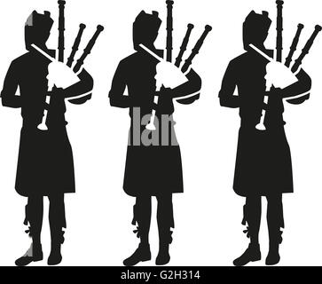 Three Bagpipe player silhouettes Stock Photo - Alamy