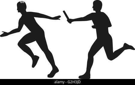 Relay baton, cooperation, teamwork concept. Hands of two sportsmen ...