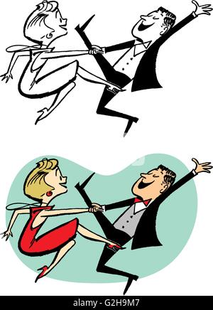 Vintage Swing Dance Couple. Retro 1940s Lindy Hop Cartoon Clipart ...