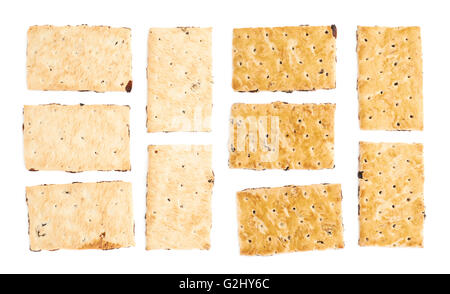 Five single raisin cracker cookies isolated over the white background ...