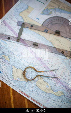 Nautical chart with instruments Stock Photo - Alamy