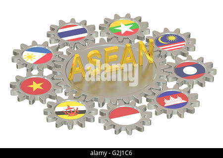 ASEAN concept with gears, 3D rendering isolated on white background ...
