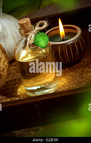 Relax and spa theme. Coconut, coconut oil, milk, candles, towel ...