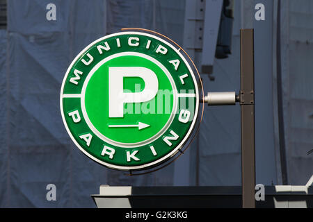 Municipal parking sign in Dundas square in downtown Toronto, Ont., on ...